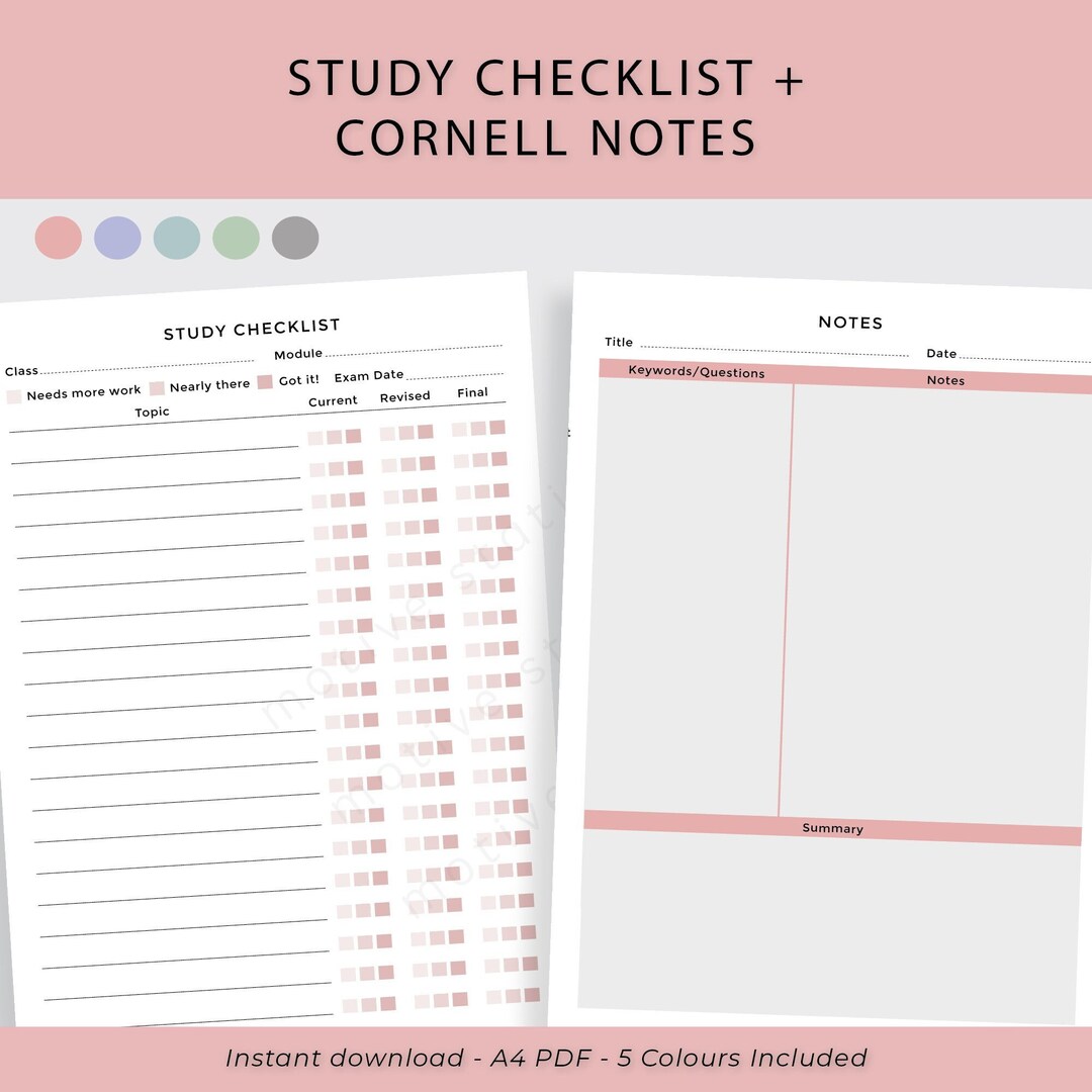 Student Revision Checklist and Note Taking Cornell Template A4 PDF ...