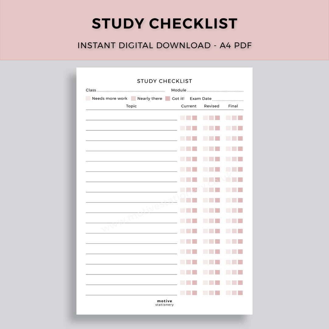 Revision STUDY CHECKLIST Student Check List Progress Tracker A4 Instant Revision STUDY CHECKLIST Student Check List Progress Tracker A4 Instant