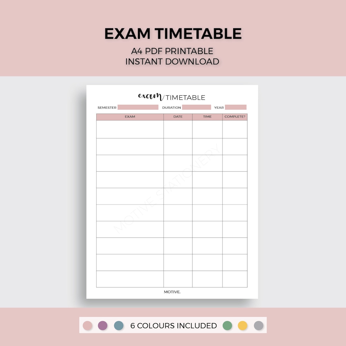 Exam Timetable A4 PDF Printable - Etsy Canada