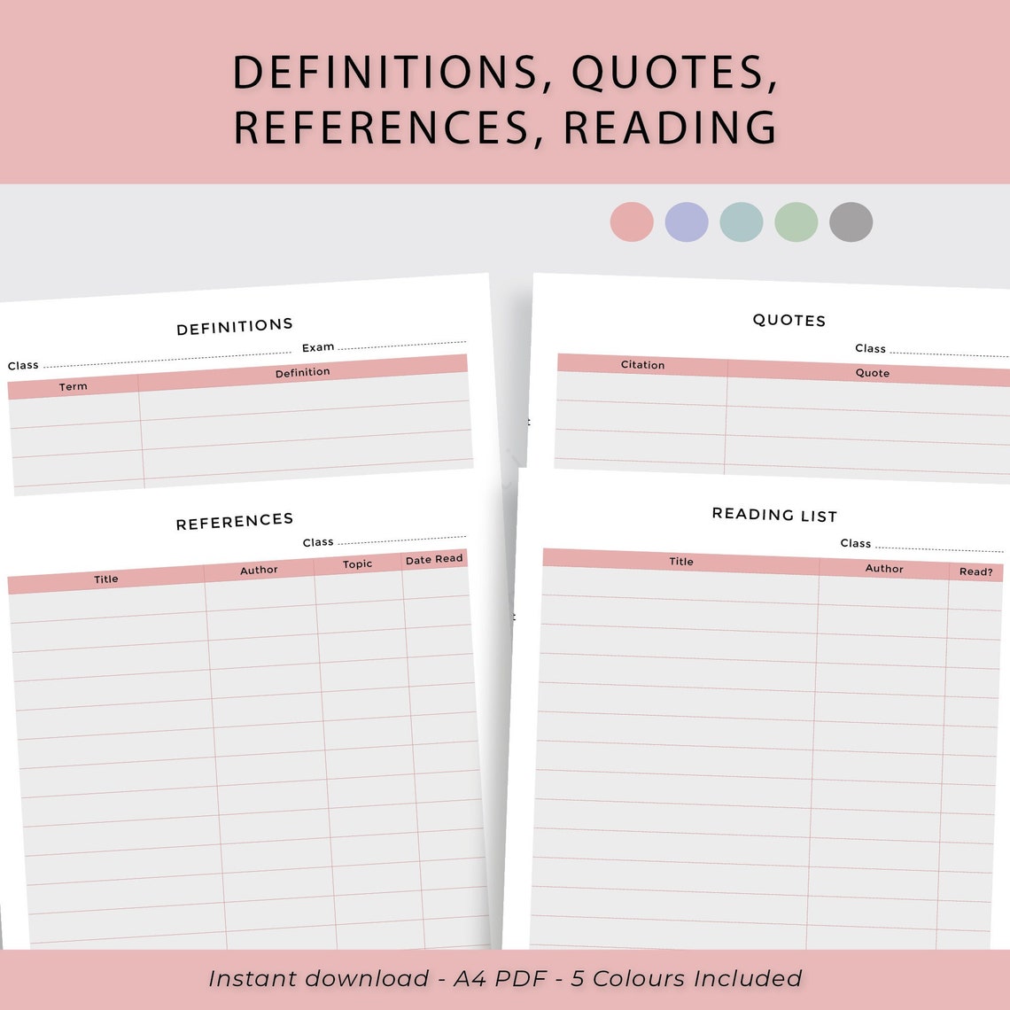 Definition Reference Quote Bundle A4 PDF Printable Digital Download ...