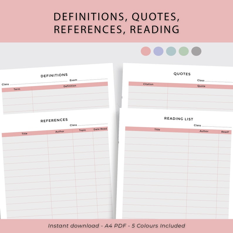 Definition Reference Quote Bundle A4 PDF Printable Digital Download ...