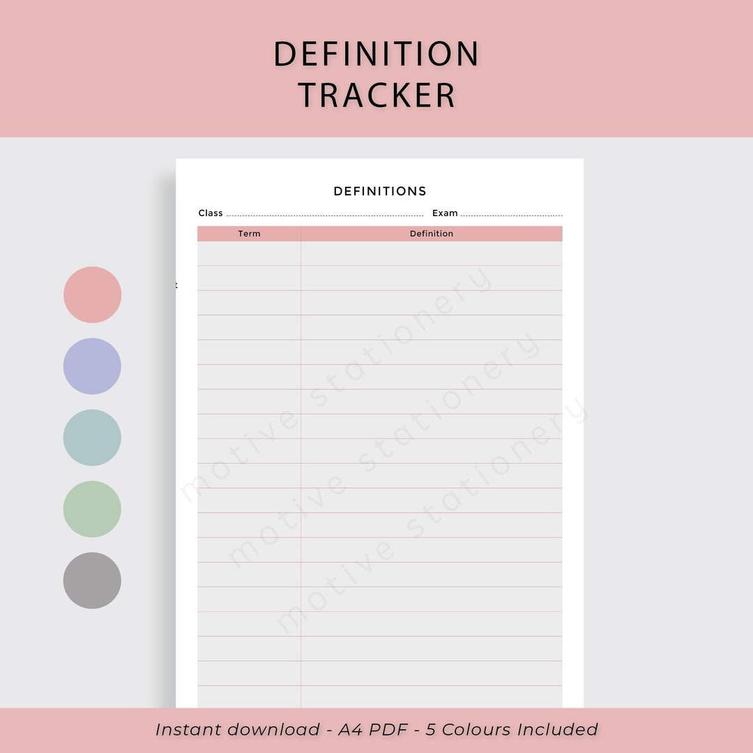 STUDENT DEFINITION Revision Tracker - A4 PDF Instant Digital Download ...