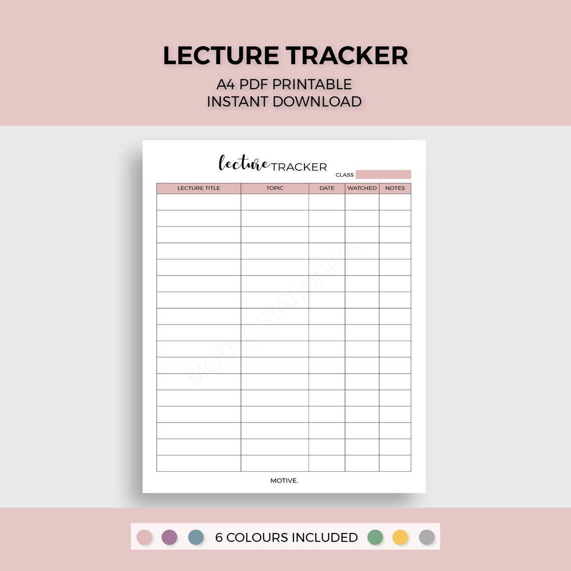 LECTURE CLASS TRACKER Remote Studies Online Seminars Tutorials | Etsy