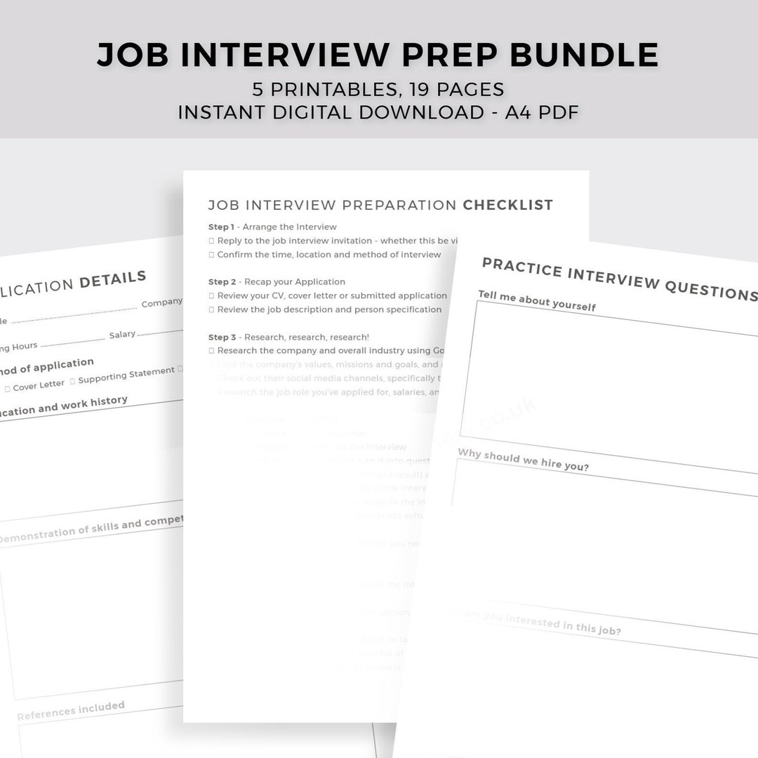 Job Interview Preparation Templates Printables Instant Digital Download ...