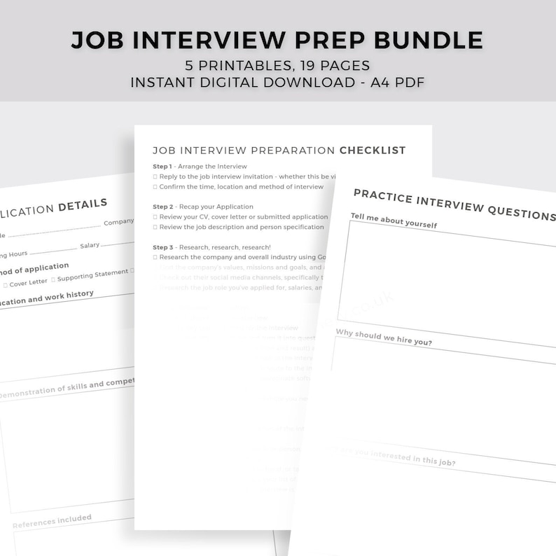 Job Interview Preparation Templates Printables Instant Digital - Etsy