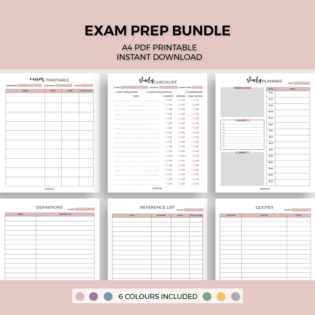 Student Exam Preparation Revision Resources A4 PDF Instant Digital ...