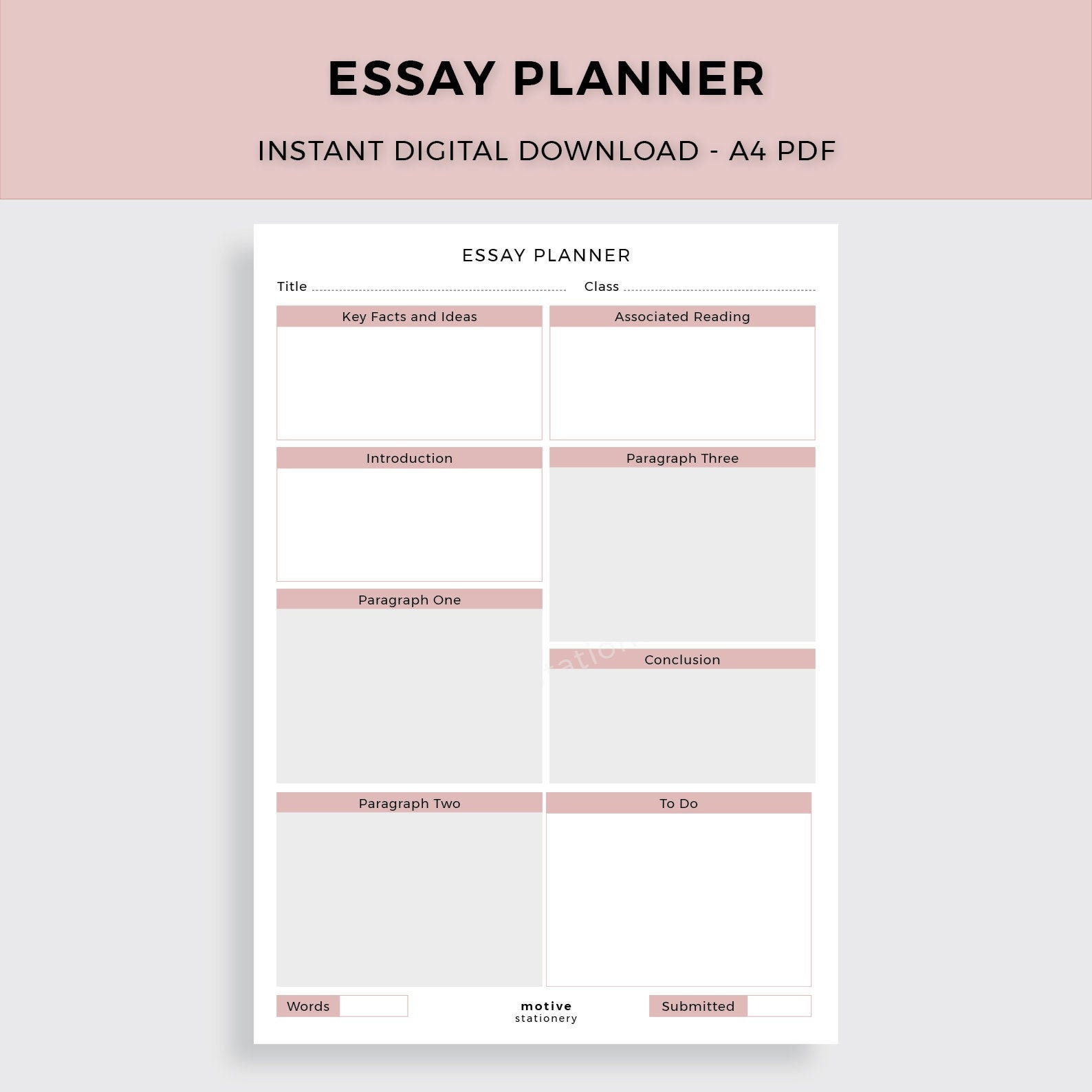 Student Essay Planner Template Instant Digital Download A4 PDF - Etsy