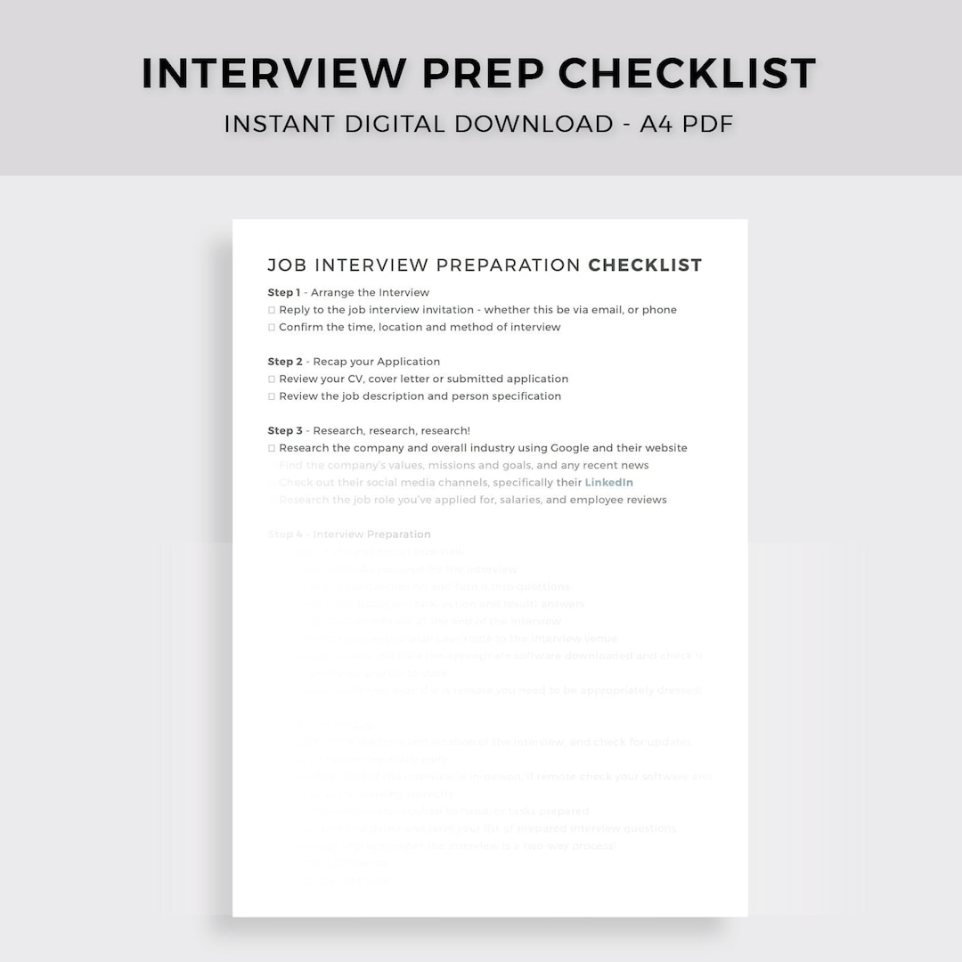 Job Interview Preparation Checklist Instant Digital Download - Etsy