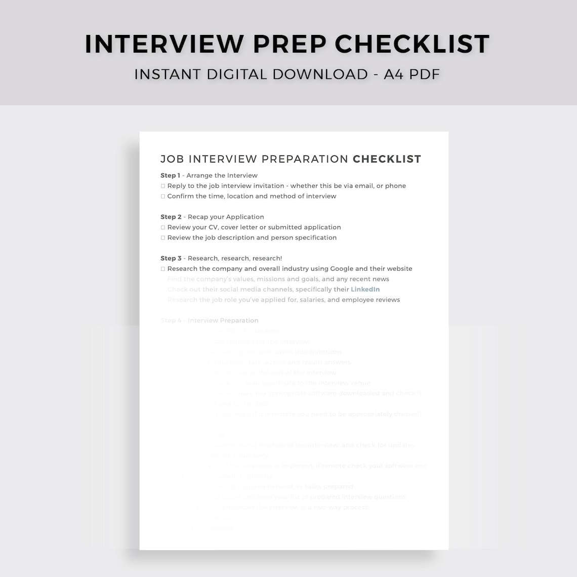 Job Interview Preparation Checklist Instant Digital Download - Etsy