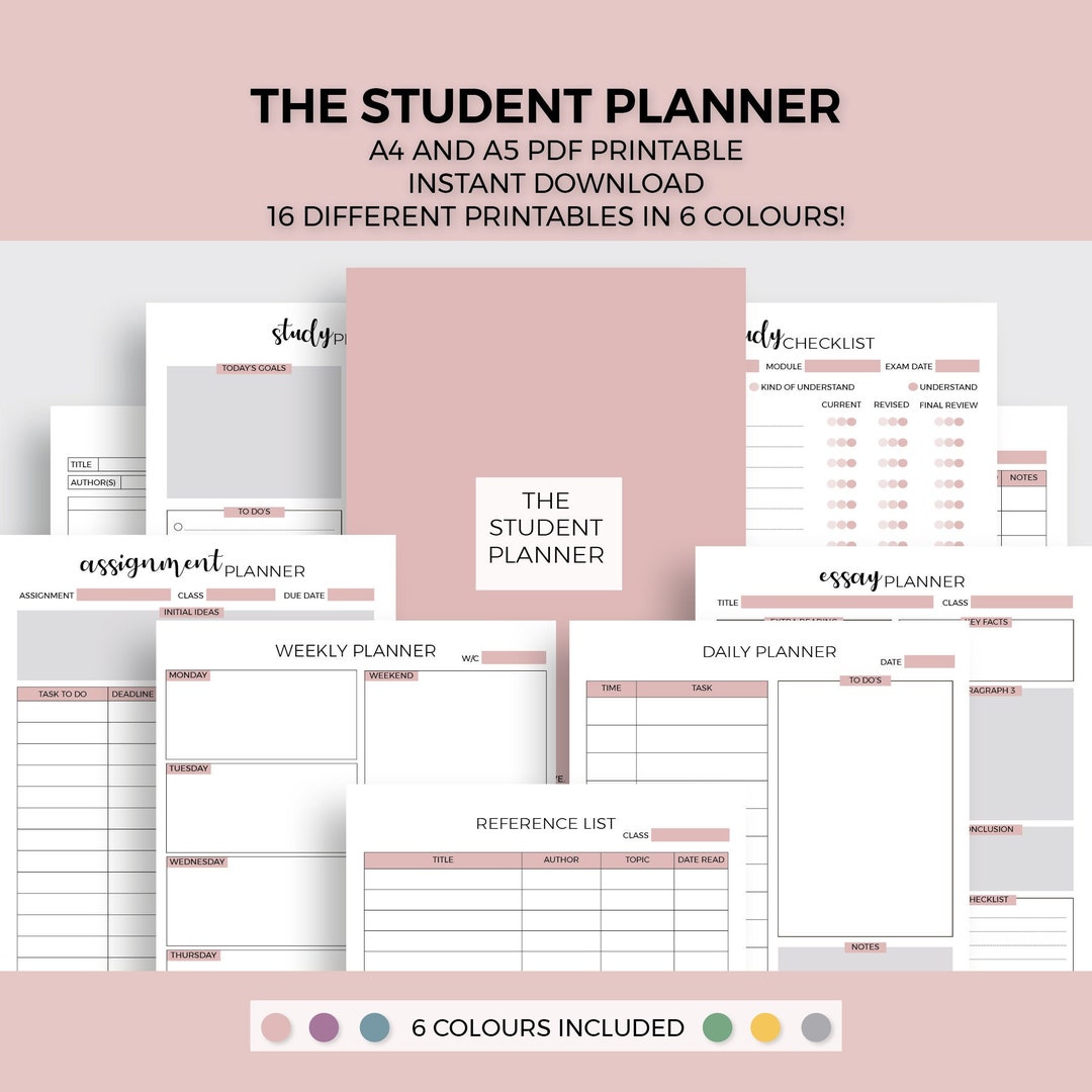Study Student Planner A4 PDF Printable Instant Digital Download ...