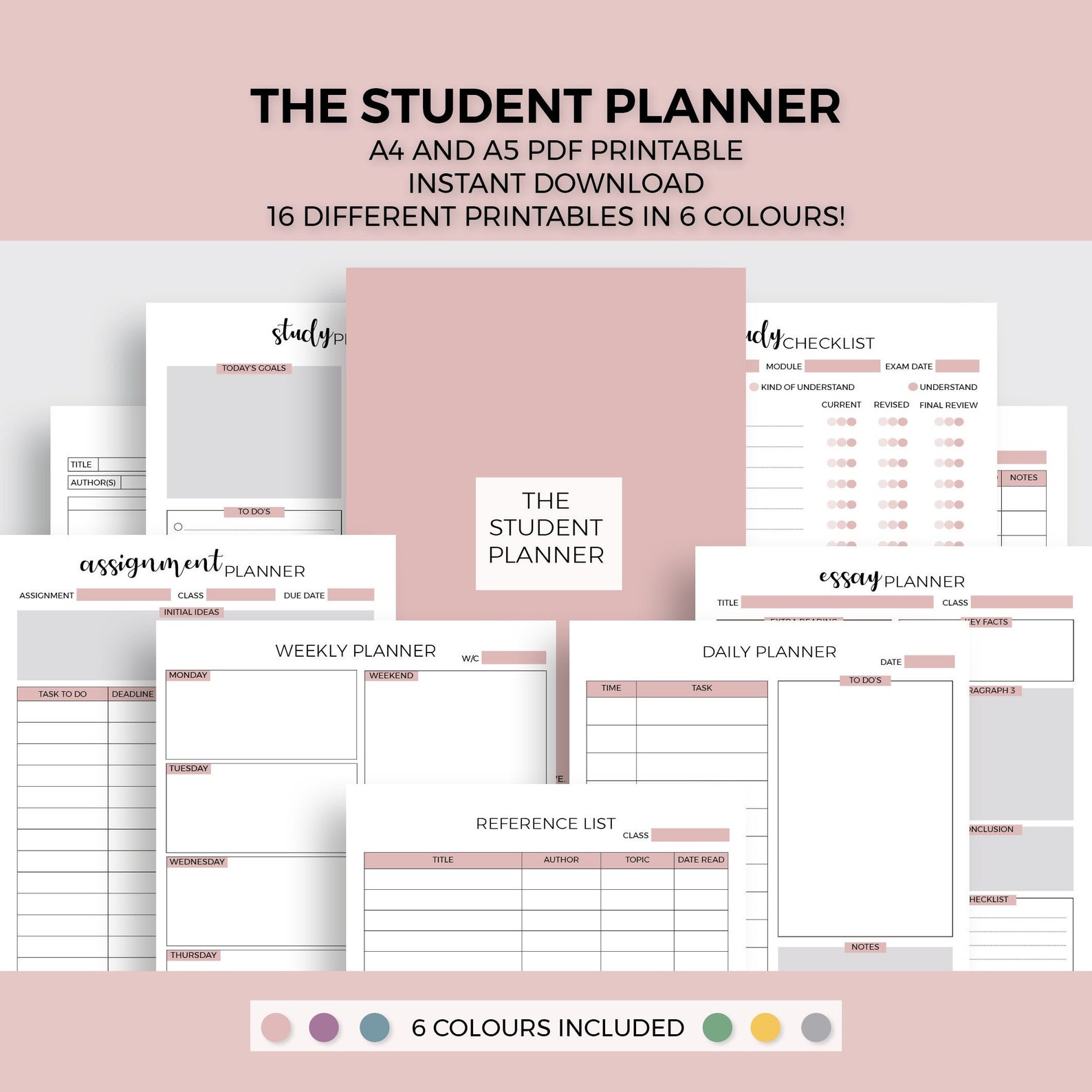 Study Student Planner A4 PDF Printable Instant Digital - Etsy