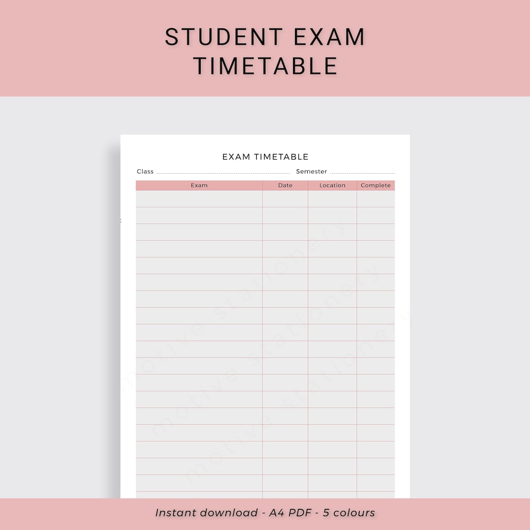 Student Exam Timetable Countdown Tracker A4 Instant Digital - Etsy