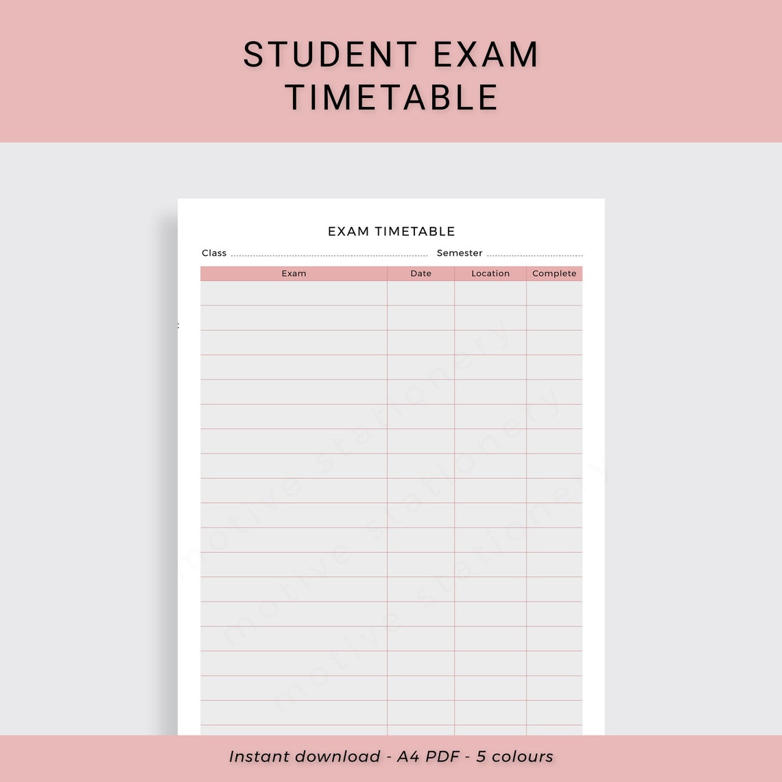 Student Exam Timetable Countdown Tracker A4 Instant Digital | Etsy