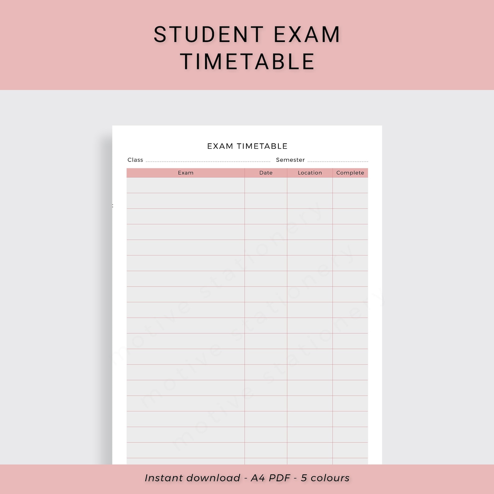 Student Exam Timetable Countdown Tracker A4 Instant Digital | Etsy