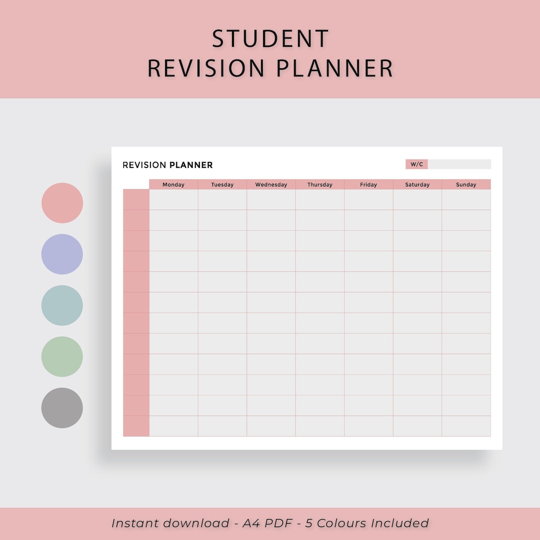 Student Weekly Revision Planner - A4 PDF Instant Digital Download | A ...