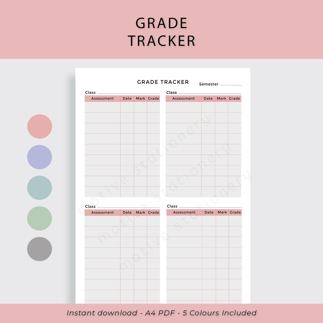 Student Grade Assignment Essay Tracker - A4 PDF Instant Digital ...
