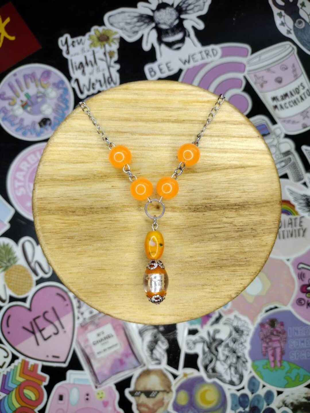 Stainless Steel Chain, Orange Lovers Necklace, Orange Beads, Handmade ...