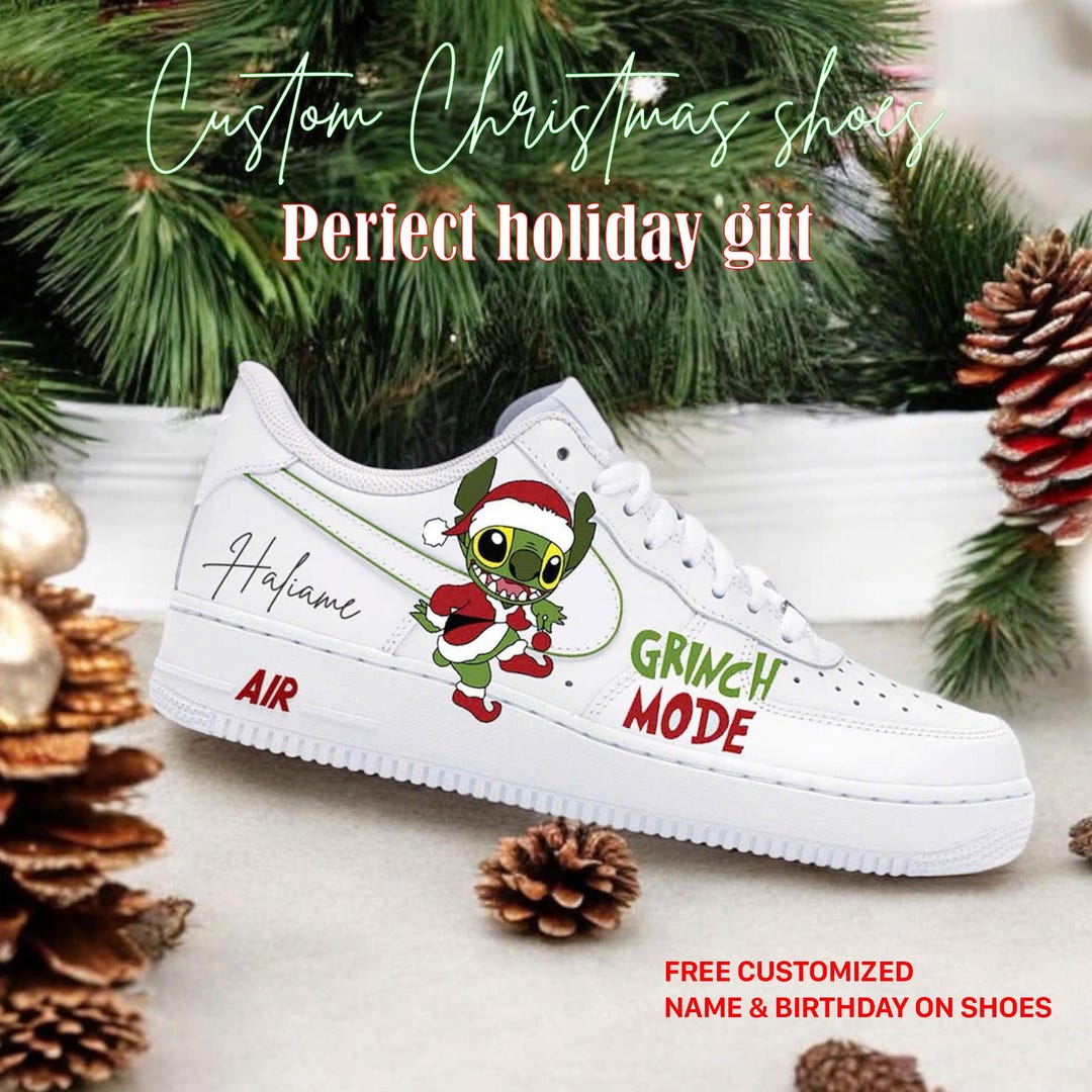Stitch Santa Custom Air Force 1 Sneakers, Custom Christmas AF1 Sneakers ...