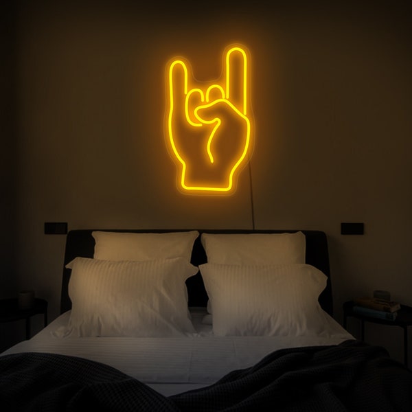 Neon Rock and Roll Hand Sign - Etsy