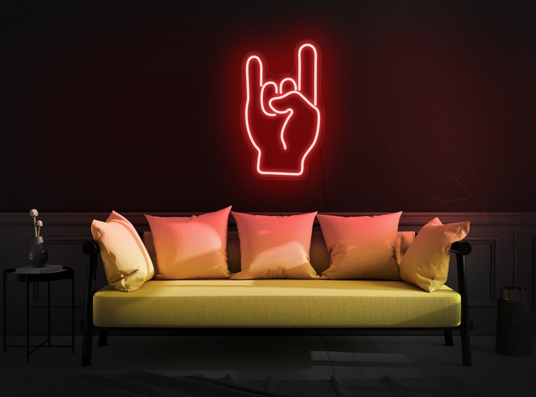 Rock Hand Neon Sign, Rock on Led Sign, Rock Neon Sign, Hand Neon Sign ...