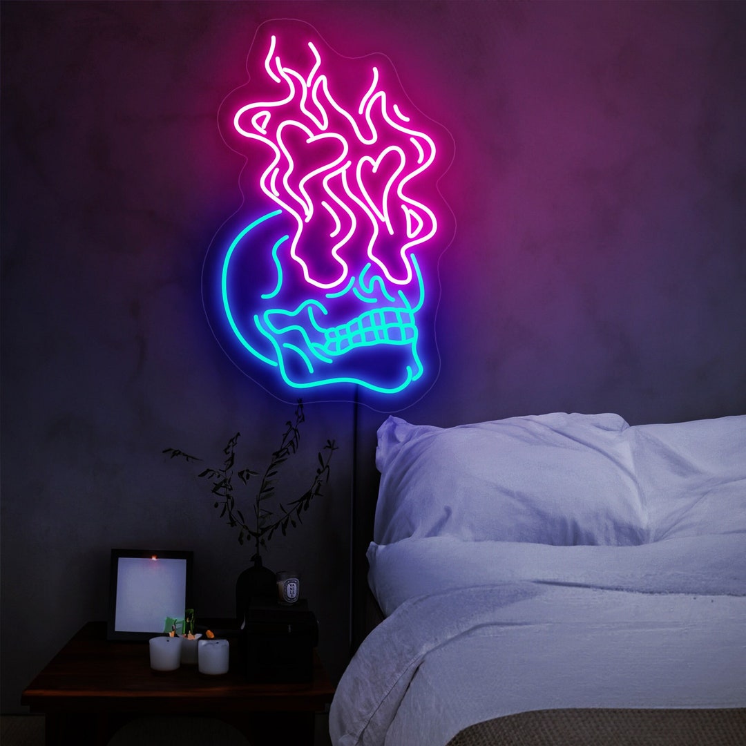 Skull Neon Sign, Skull Head Neon Sign, Skull Led Sign, Aesthetic Neon ...