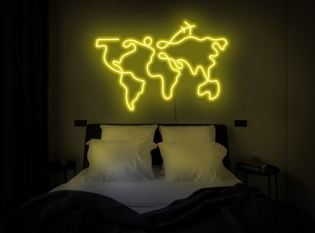 World Map Neon Sign World Neon Sign Travel Map Neon Sign - Etsy