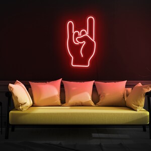 Rock on Neon Sign, Rock on Led Sign, Rock Neon Sign, Rock Hand Sign ...