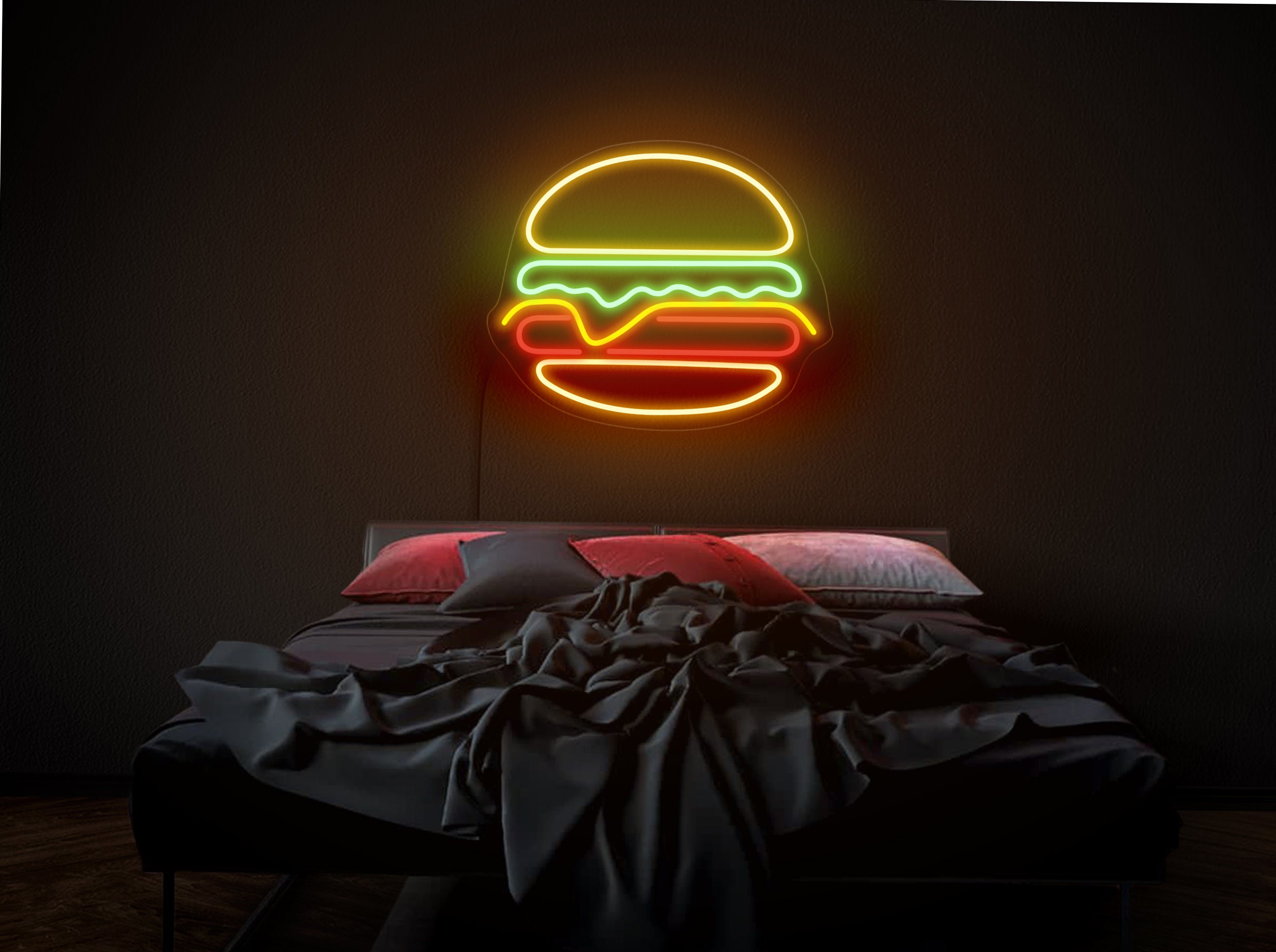 Hamburger Neon Sign Burger Neon Sign Burger Led Sign Food - Etsy