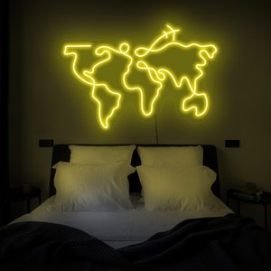 World Map Neon Sign, World Map Led Sign, World Map Light Sign, Travel ...