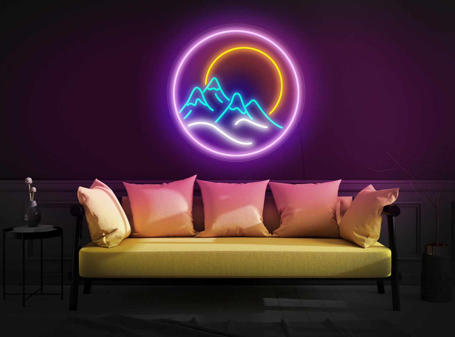 Mountain Neon Sign, Mountain Led Sign, Mountain Light up Sign, Sunset ...