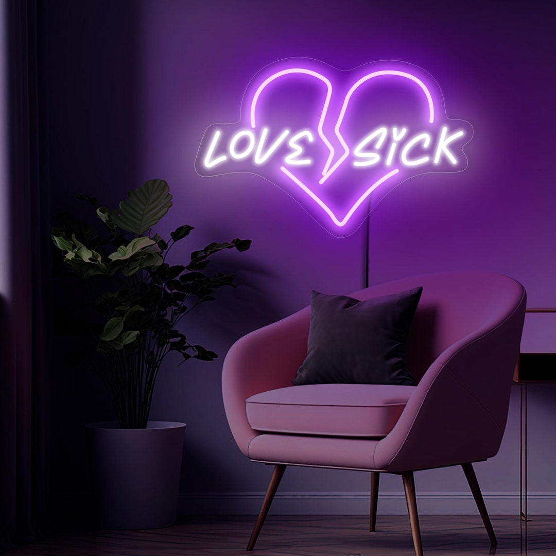Love Sick Neon Sign, Broken Heart Neon Sign, Love Sick Led Sign ...