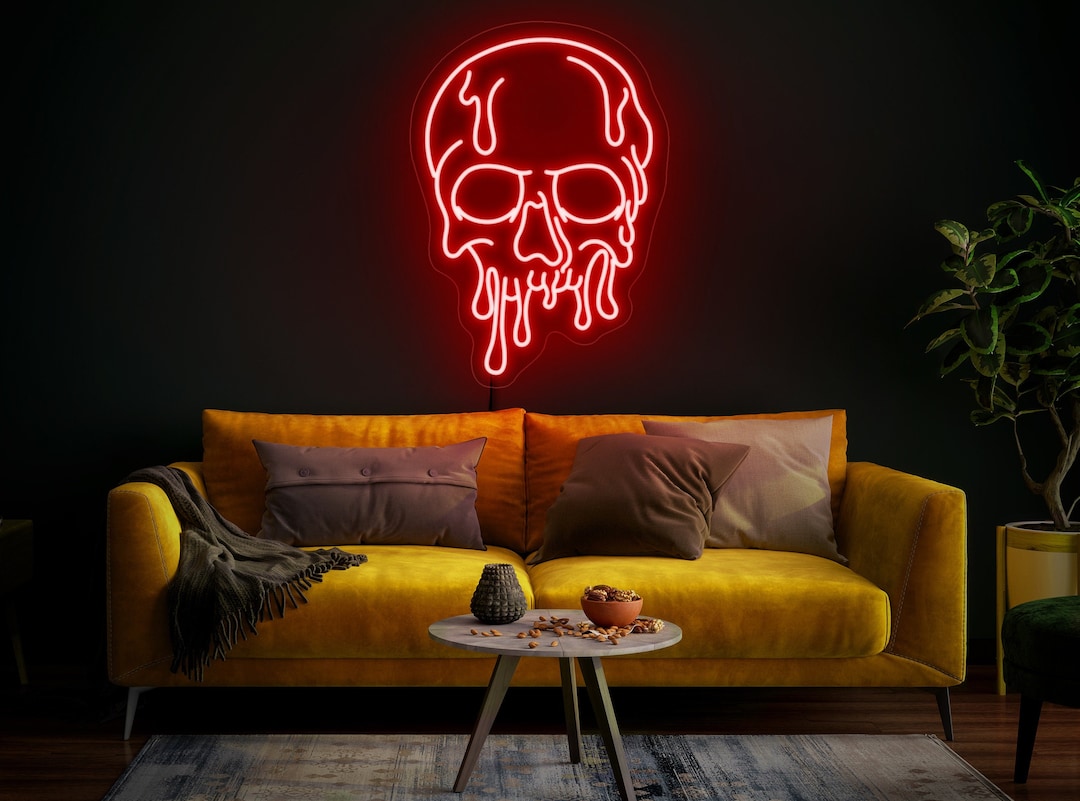 Skull Neon Sign, Dripping Skull Led Sign, Melting Skull Sign, Skull Led ...