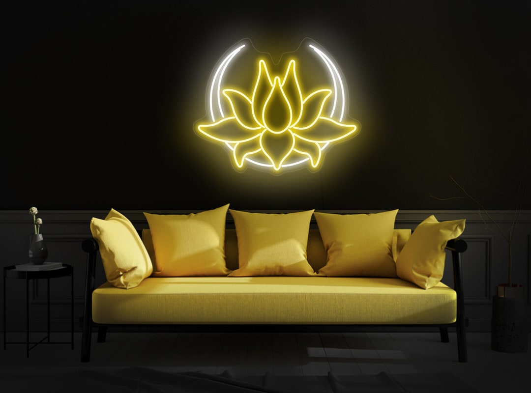 Lotus Moon Neon Sign, Lotus Neon Sign, Moon Neon Sign, Flower Neon Sign ...