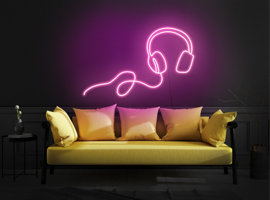 Headphone Neon Sign, Headphones Sign, Headphone Led Sign, Music Neon ...