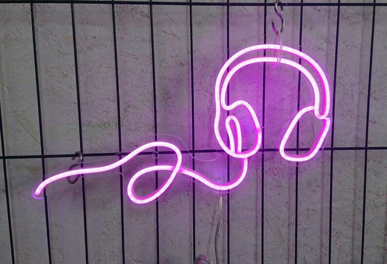 Headphone Neon Sign, Headphones Sign, Headphone Led Sign, Music Neon ...