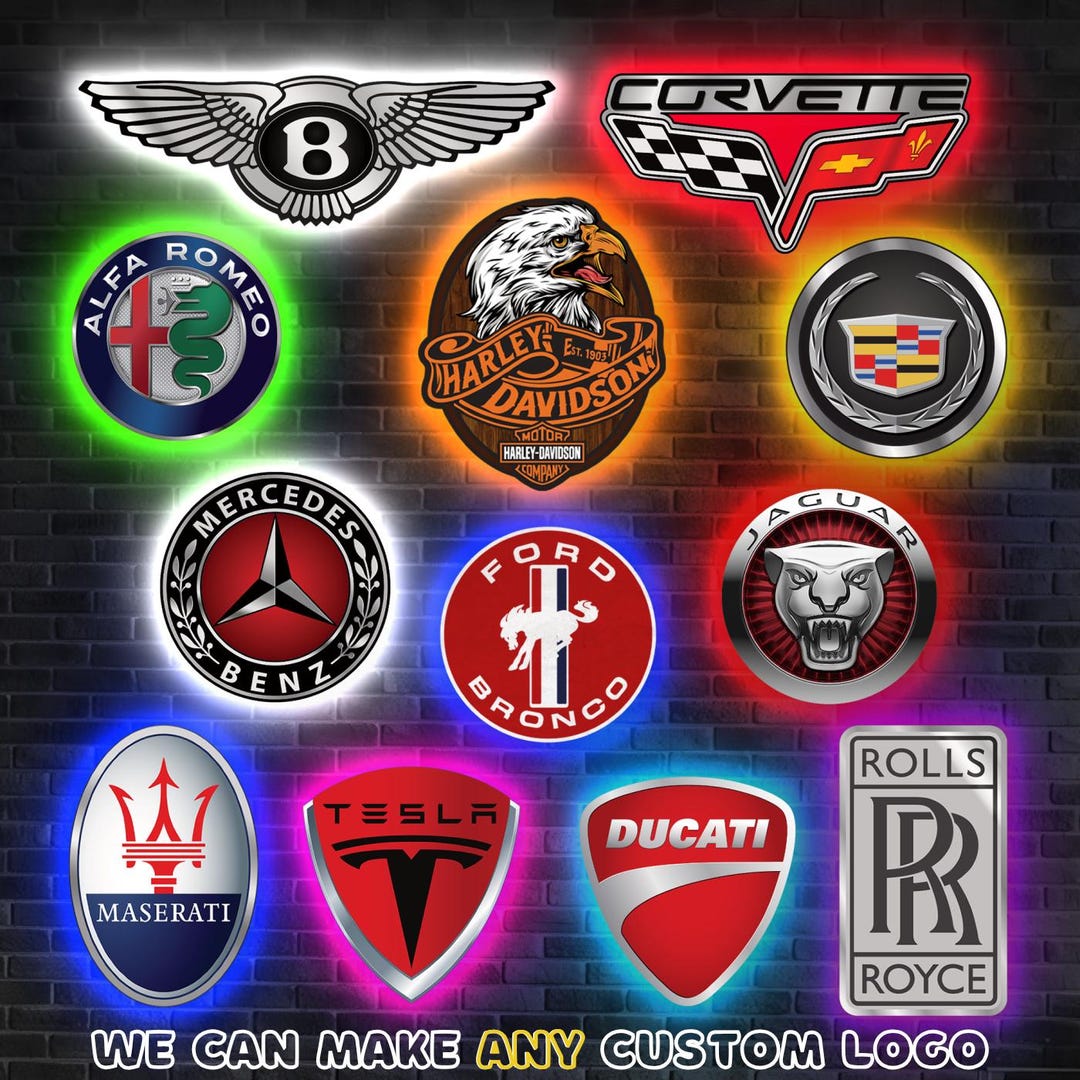 Custom Car Logo Neon Sign, Car Logo Wall Art Lighted, Personalized ...