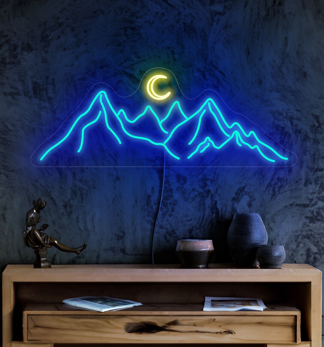 Mountain Led Sign, Mountain Neon Sign, Moon Neon Sign, Landscape Neon ...