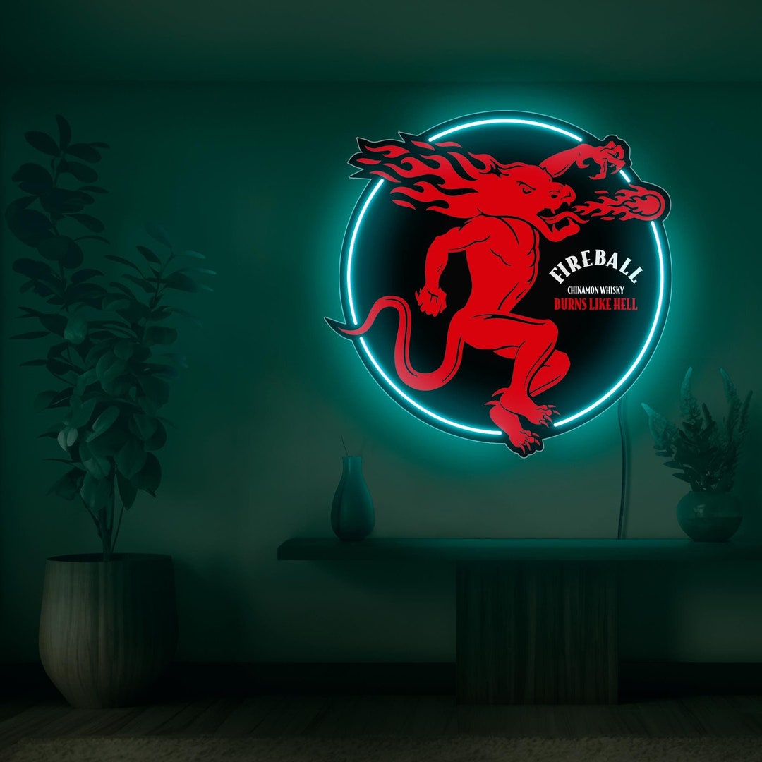 Fireball Whiskey Led Sign, Fireball Whiskey Label Sign, Fireball Whisky ...