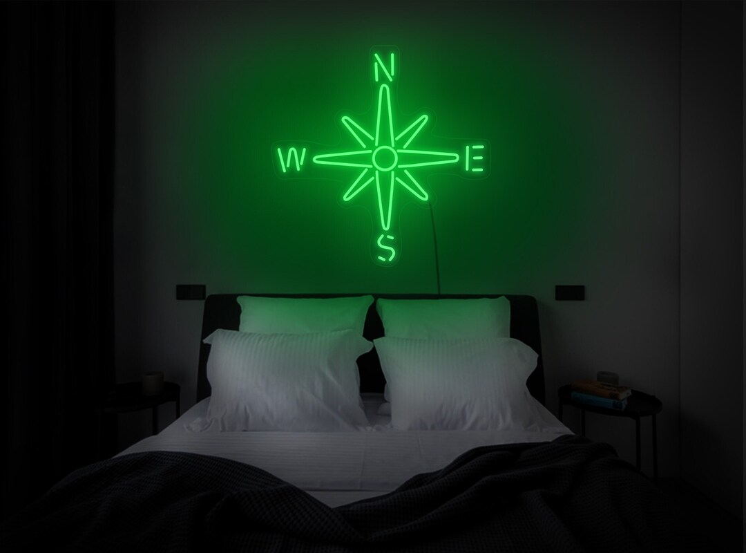 Compass Rose Neon Sign, Compass Neon Light, Nautical Star Sign ...