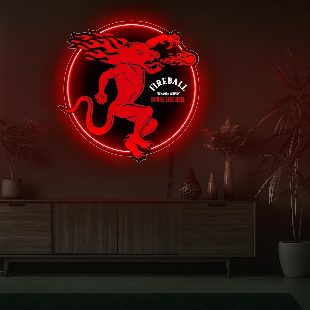 Fireball Whiskey Neon Sign, Fireball Whiskey Label, Fireball Led Sign ...