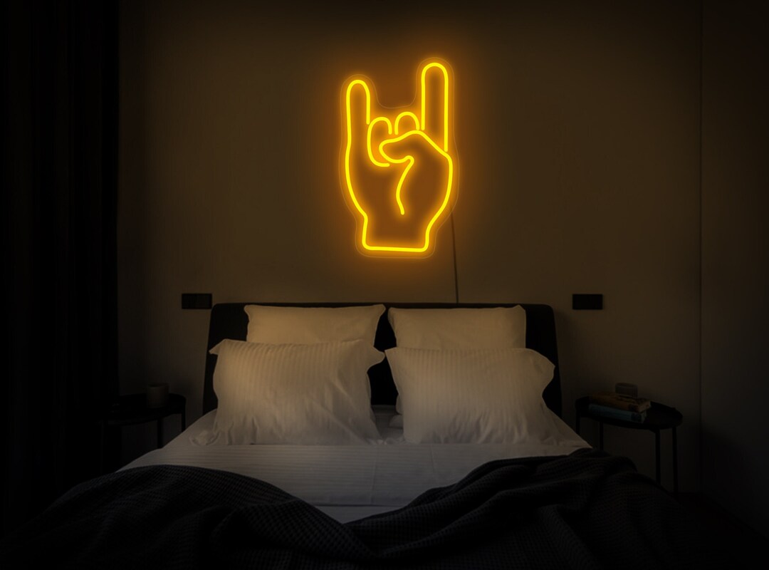 Rock on Neon Sign, Rock on Led Sign, Rock Neon Sign, Rock Hand Sign ...