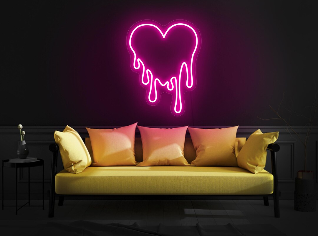 Melting Heart Neon Sign, Dripping Heart Neon Sign, Bleeding Heart Neon ...