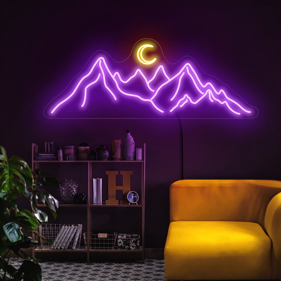 Mountain Neon Sign, Mountain Led Sign, Moon and Mountain Sign ...