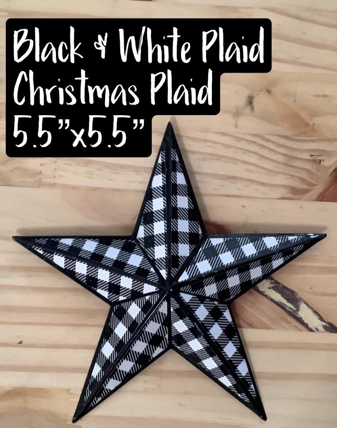 Buffalo Plaid Barn Star: Black and White Metal Farmhouse Decor (5.5 ...