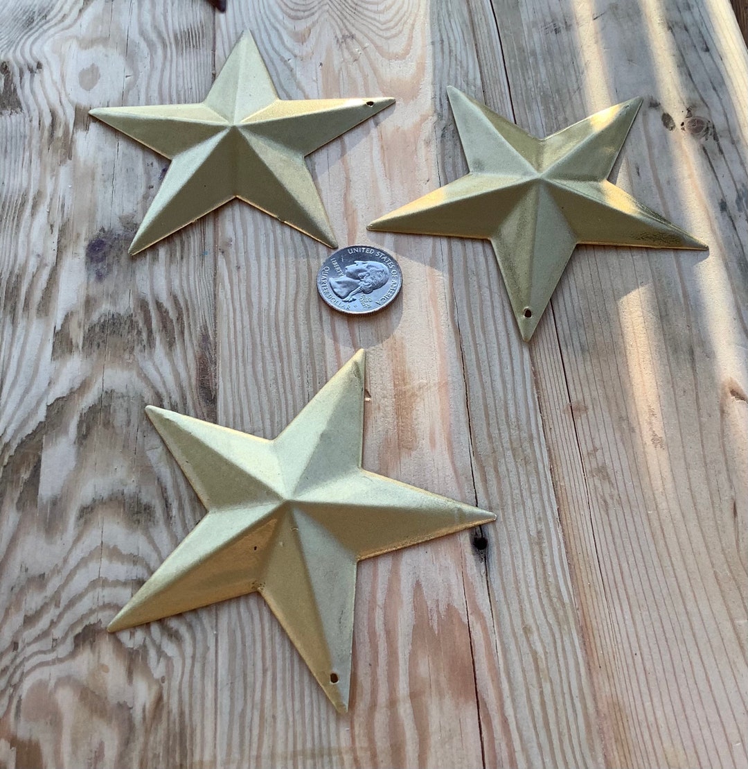 Gold Farmhouse Stars (3) 3.75”x3.75” - Rustic Lodge Decor, Gold ...