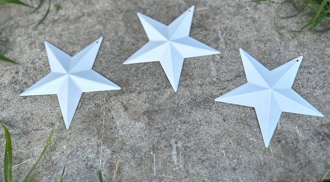 White Barn Stars, (3)- 3.75”x3.75” , Metal Stars, Custom Painted Stars ...