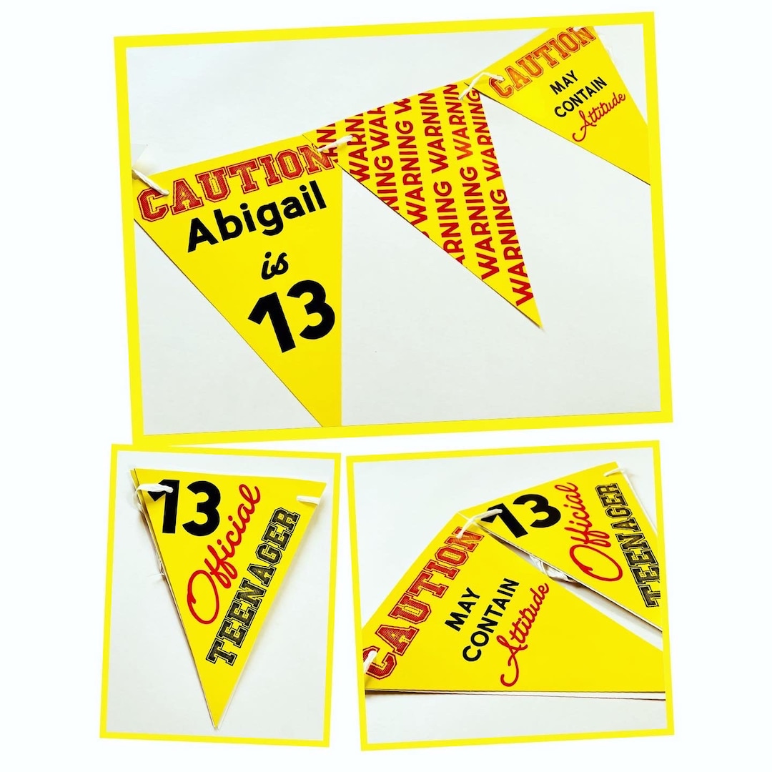 Caution Teenager Thirteenth Birthday Banner, Pendant Warning Teen Party ...