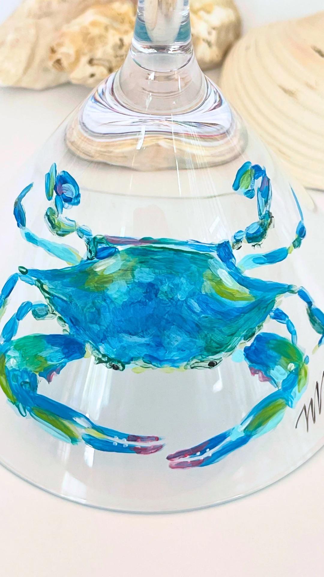 Turquoise Crab Martini Glass, Hand Painted Ocean Barware, Personalized ...