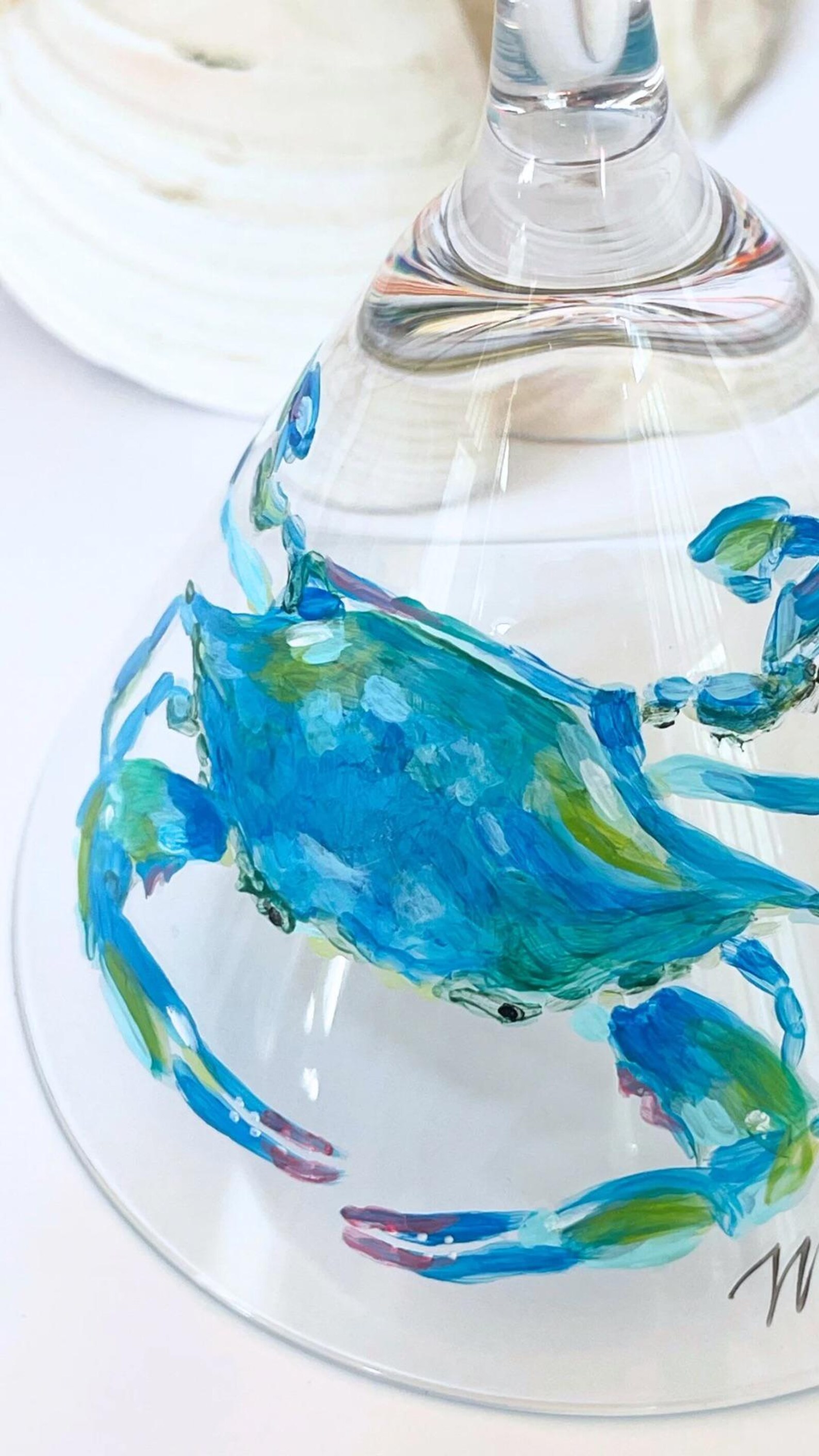 Turquoise Crab Martini Glass, Hand Painted Ocean Barware, Personalized ...