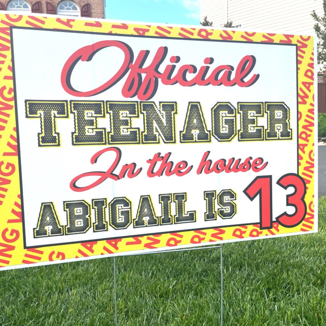 13th Birthday Yard Sign, Caution Teenager Thirteenth Birthday Banner ...